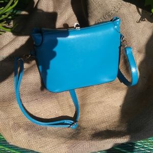 Bags | Vintage Unique Vinyl Bright Blue Crossbody Bag Euc | Poshmark